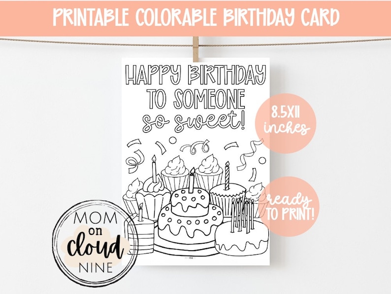 Printable Colorable Birthday Card Coloring Birthday Card Printable ...
