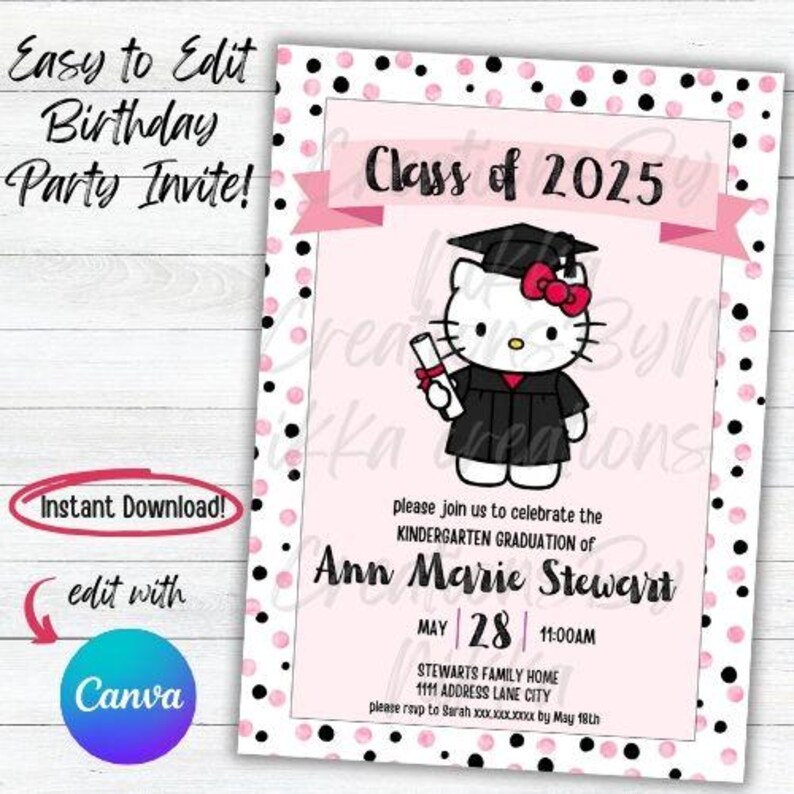 Kitty Graduation Invite, Kinder Graduation, College Graduation Party ...