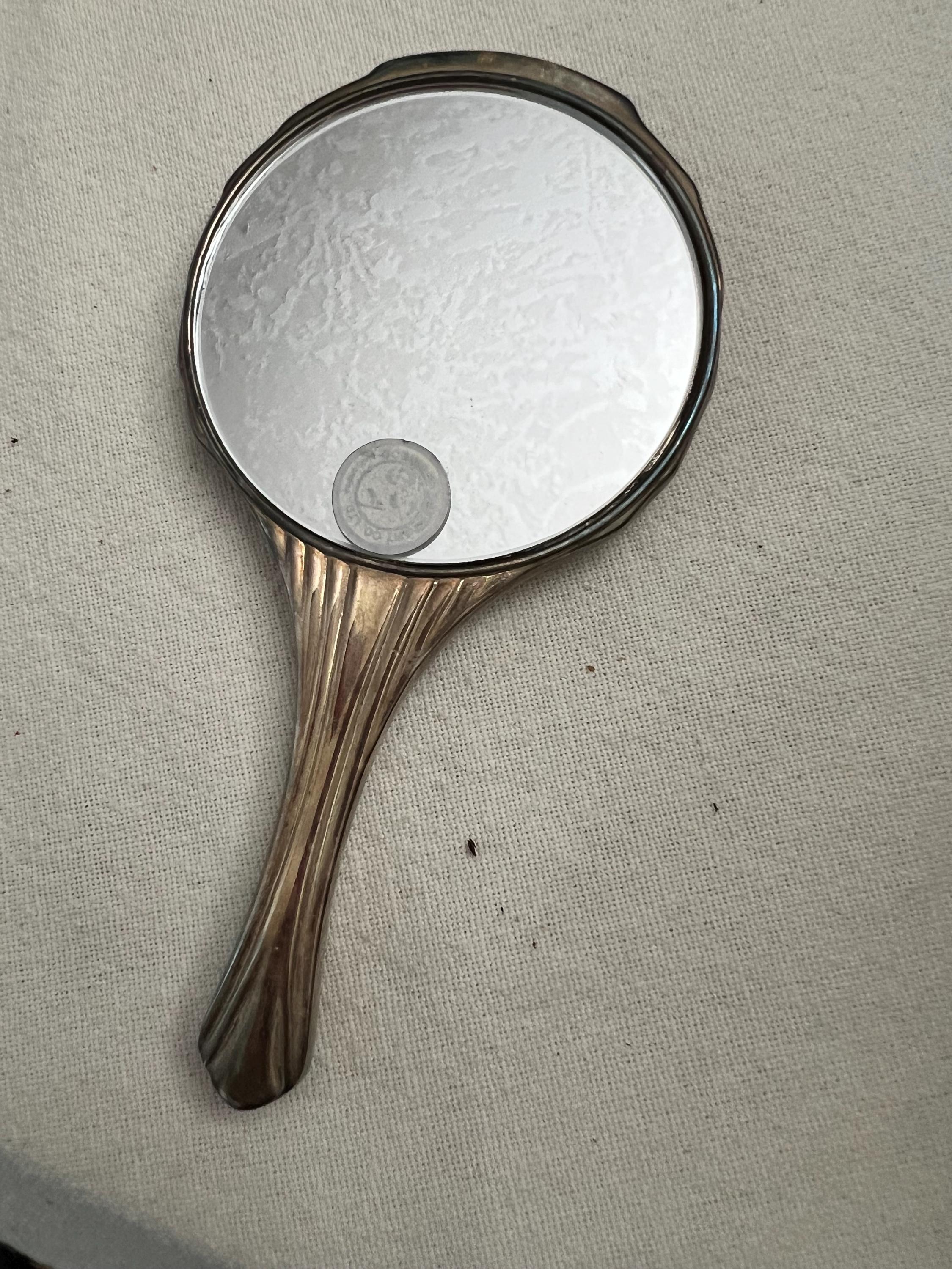 Vintage Art Deco Style Small Hand Mirror Silver Tone Mirror With Handle ...