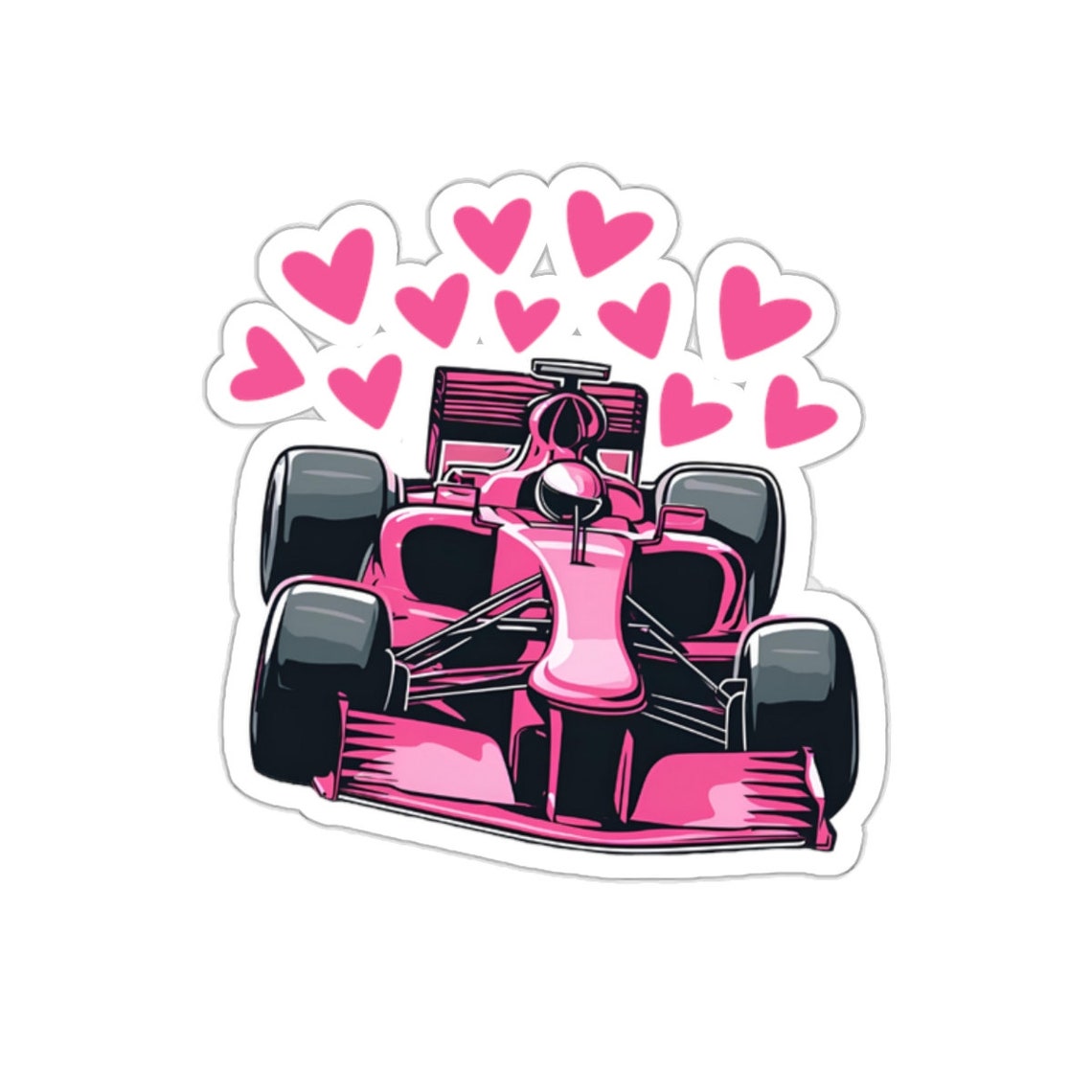 Pink F1 Race Car With Hearts Die-cut Sticker perfect for Laptops & More ...