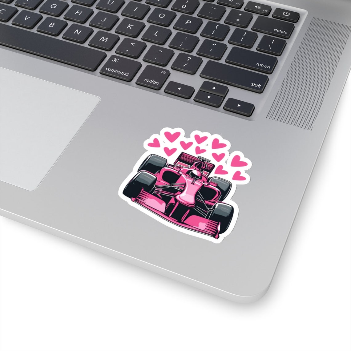 Pink F1 Race Car With Hearts Die-cut Sticker perfect for Laptops & More ...