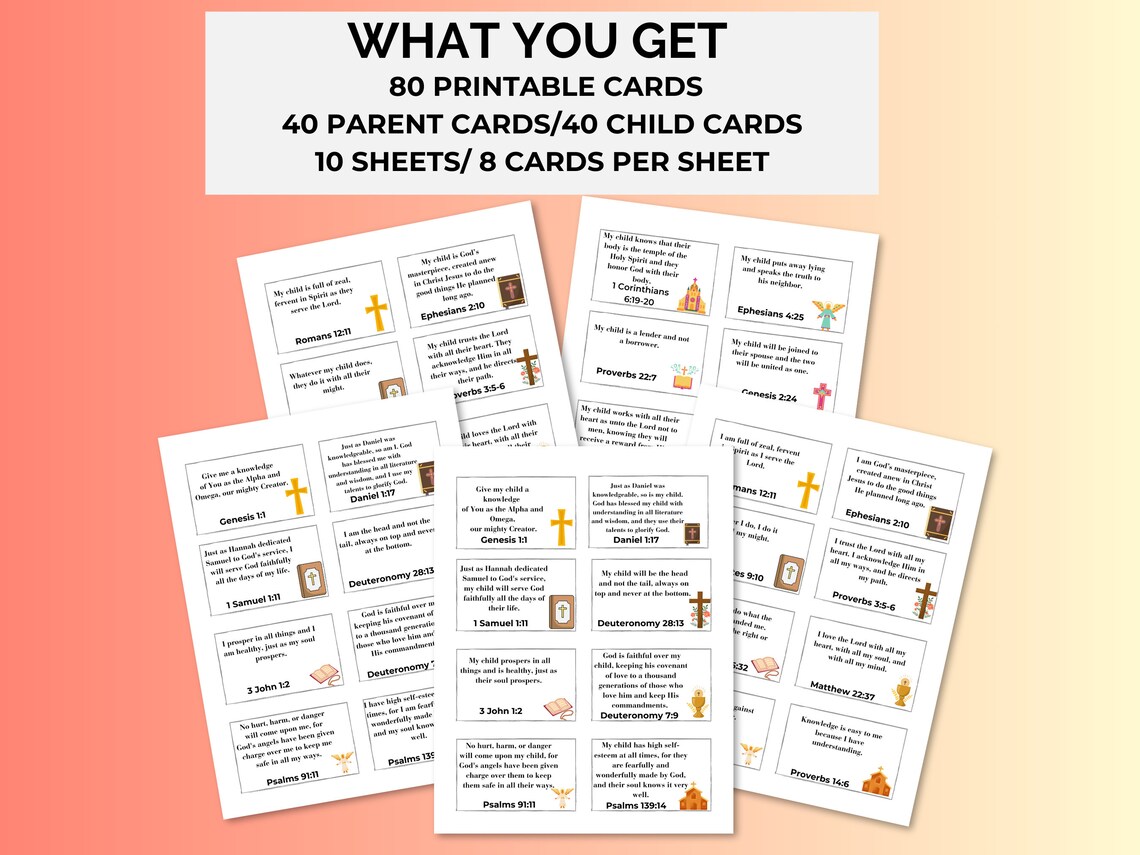 80 Bible Verse Printable Cards for Parent and Child, 40 Bible Verse ...