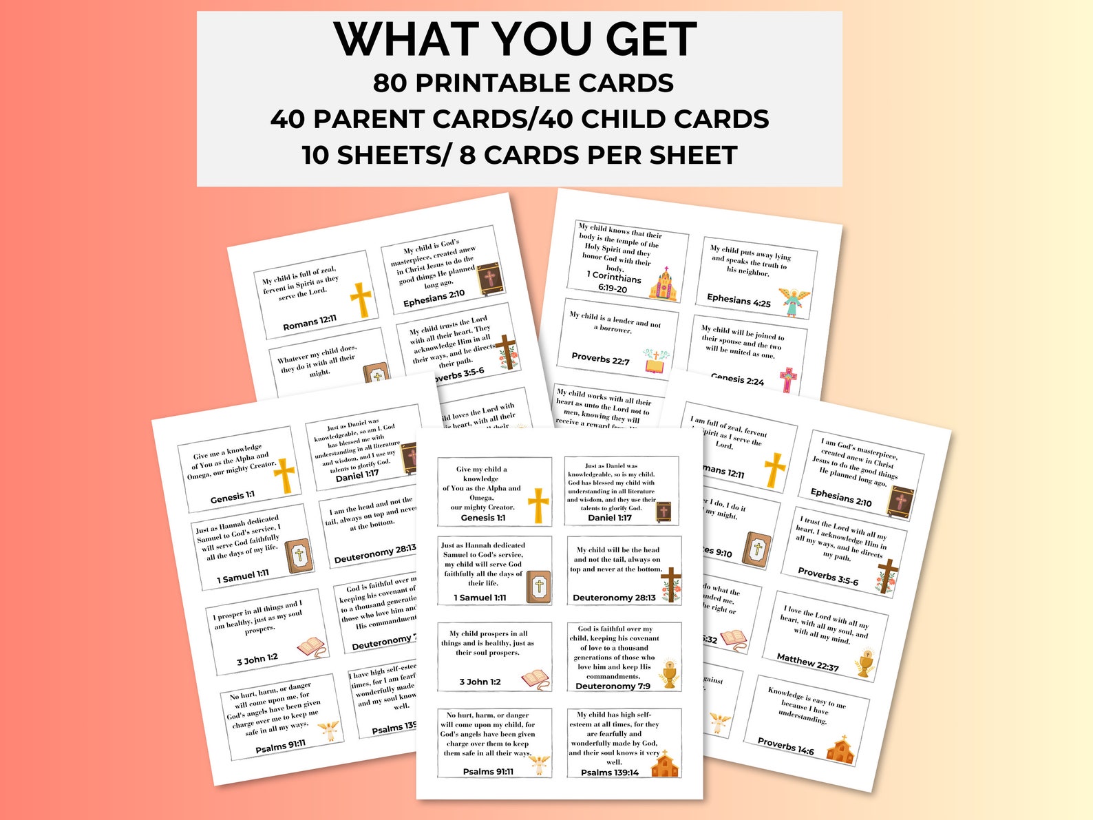 80 Bible Verse Printable Cards for Parent and Child, 40 Bible Verse ...