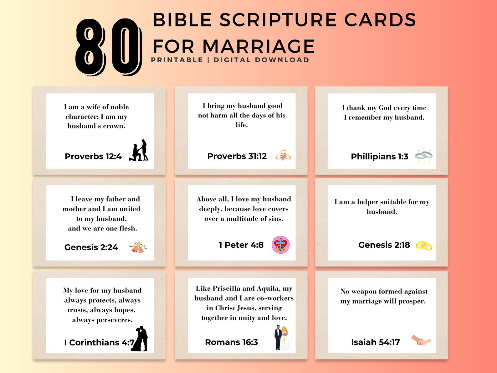 80 Bible Scripture Printable Cards for Marriage, 40 Bible Verse ...