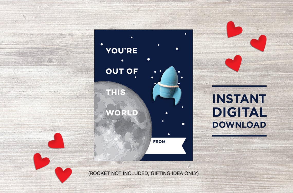 Space Valentine, Printable Valentine, Kids, Digital File, Class ...