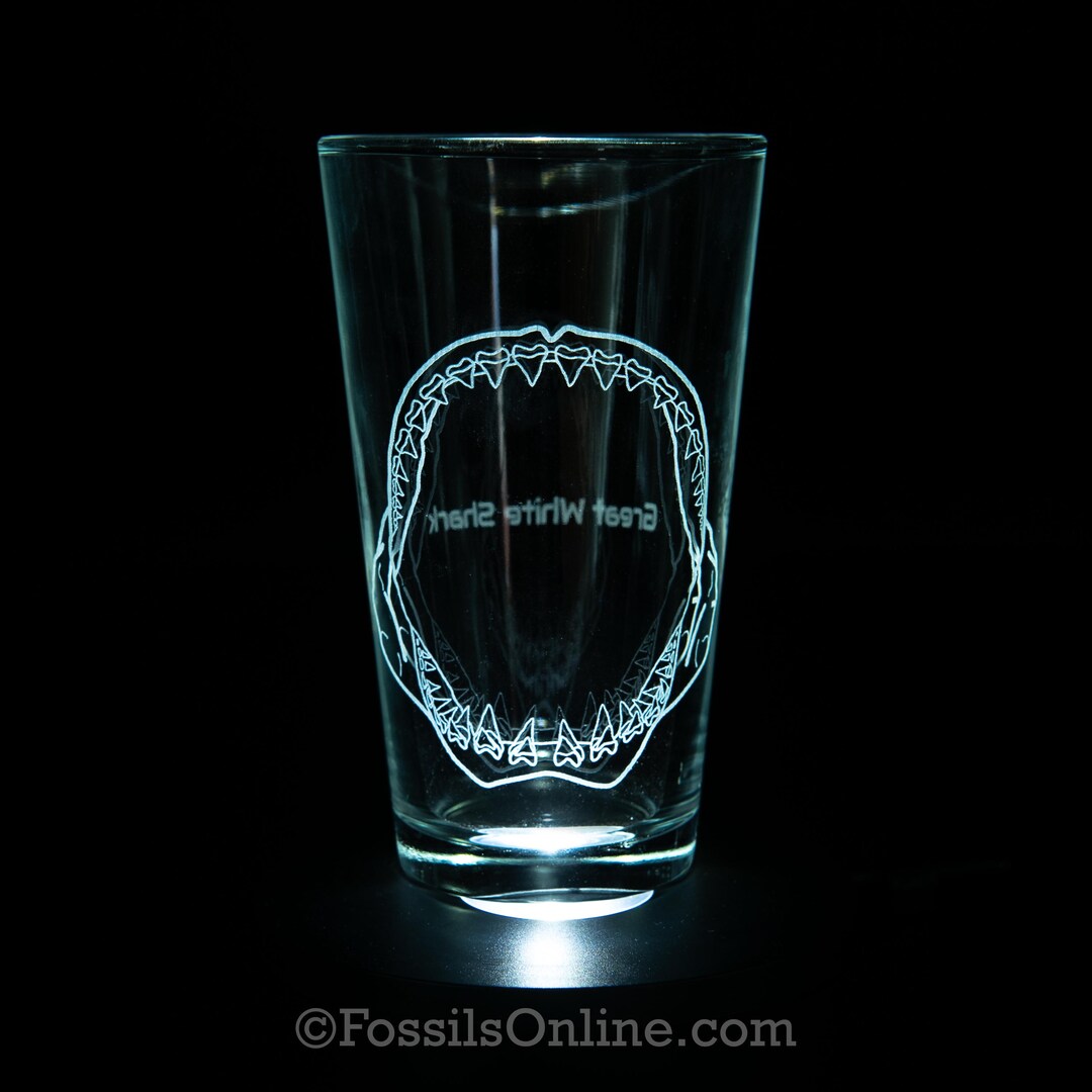 Great White Shark Jaw Laser-etched Pint Glass 16oz - Etsy