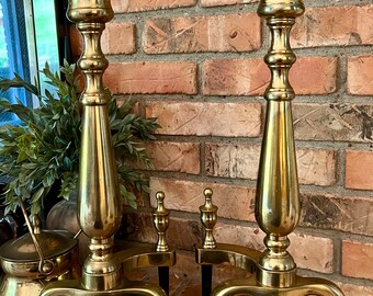 Vintage Brass Footed Fireplace Andirons - Etsy