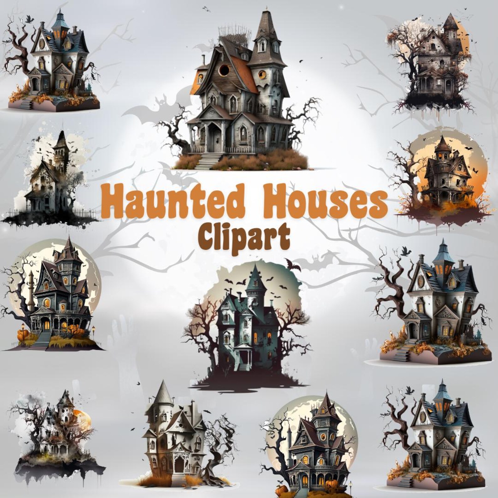 Halloween Clipart, Haunted Houses Clipart, Clipart Bundle, 12 PNG ...