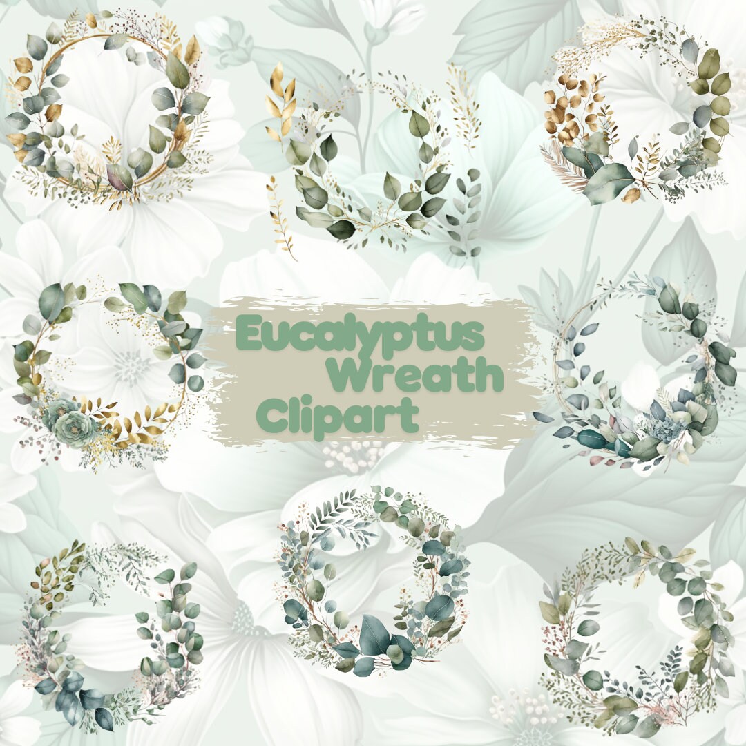 Watercolor Eucalyptus Wreath Clipart: 15 PNG Greenery Designs (digital ...