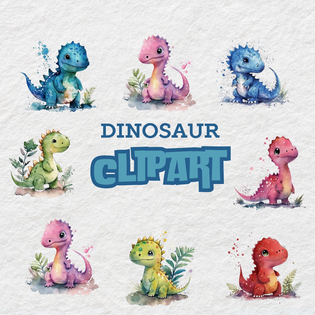 Watercolor Baby Dinosaur Clipart: Cartoon PNG Images (digital Download ...