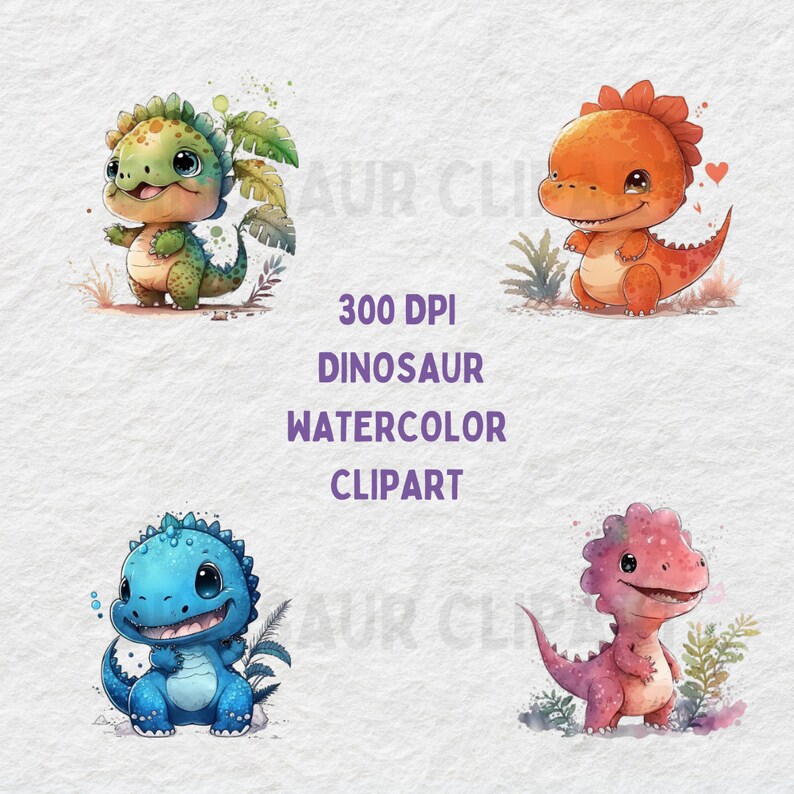 Watercolor Baby Dinosaur Clipart: Cartoon PNG Images (digital Download ...