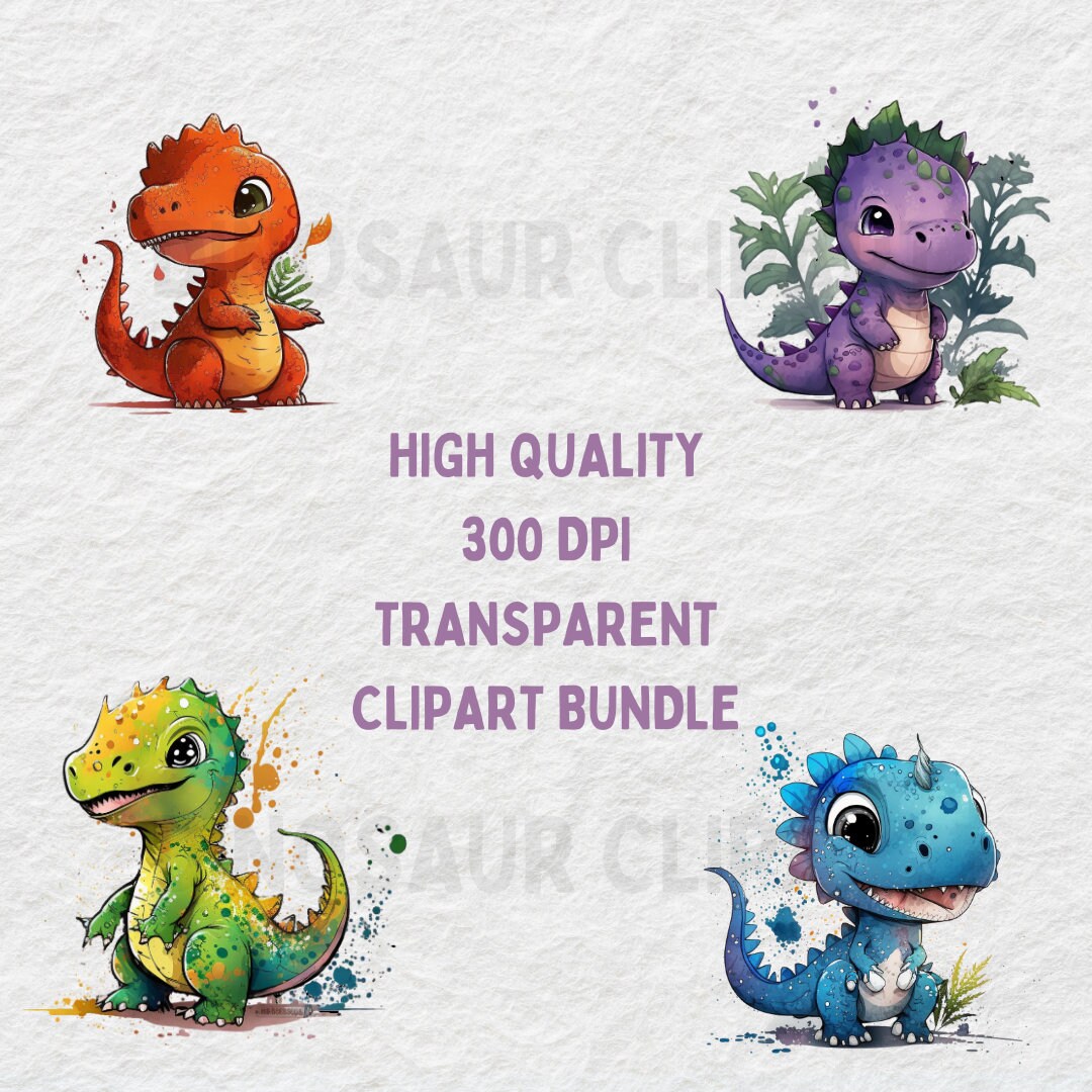 Watercolor Baby Dinosaur Clipart: Cartoon PNG Images (digital Download ...
