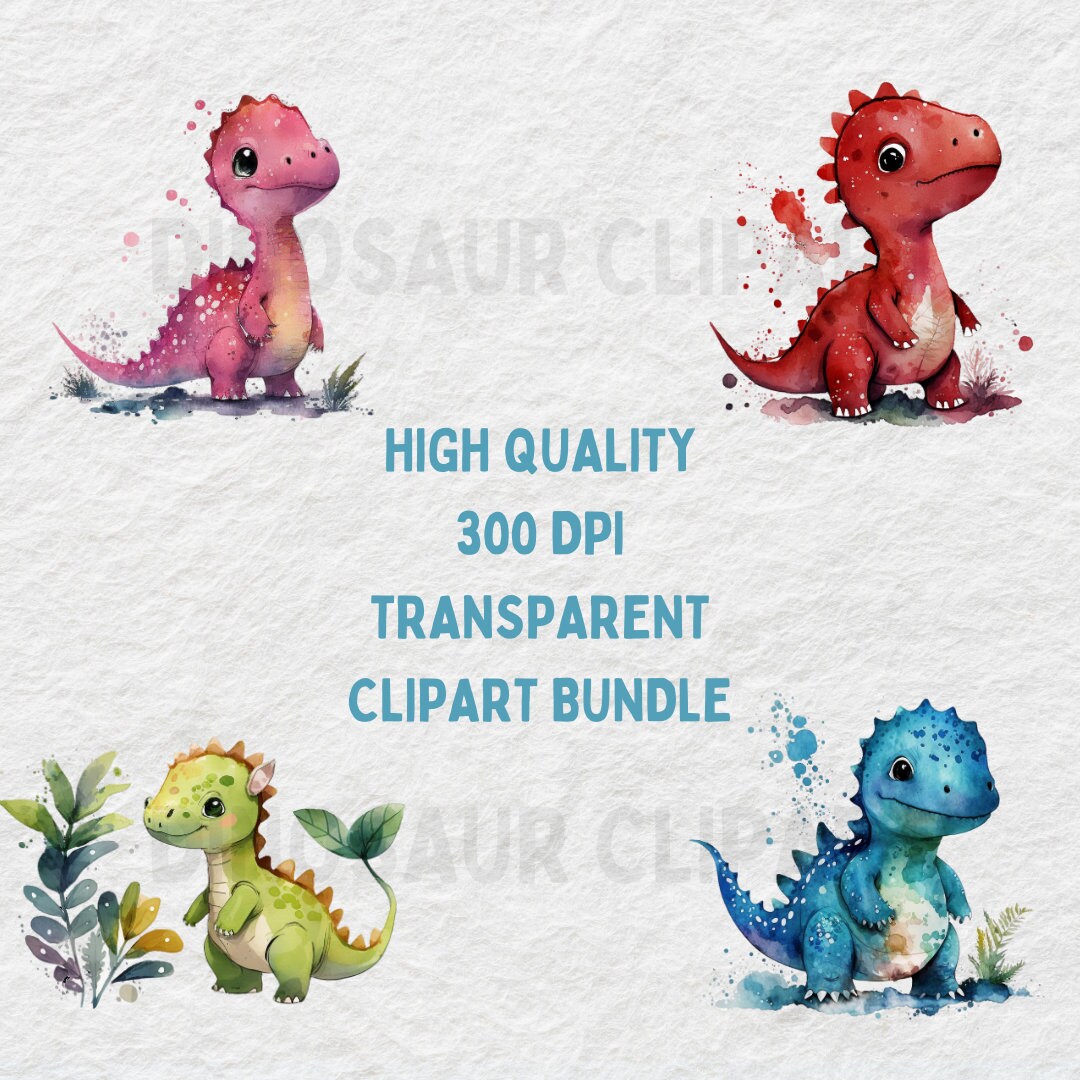 Watercolor Baby Dinosaur Clipart: Cartoon PNG Images (digital Download ...