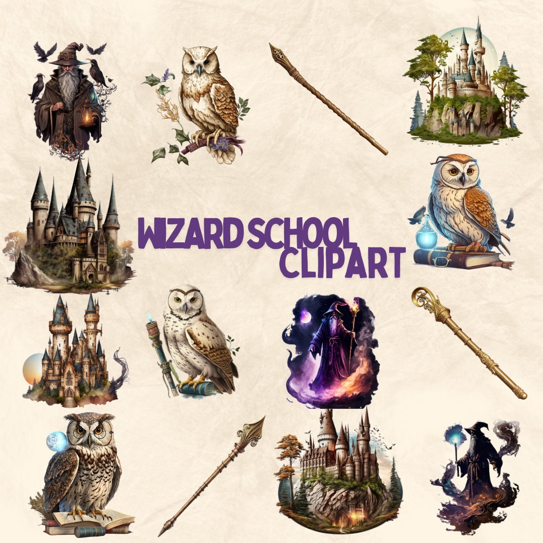 Wizard School Clipart: Magic Wands, Owls, and Castles (digital File) - Etsy