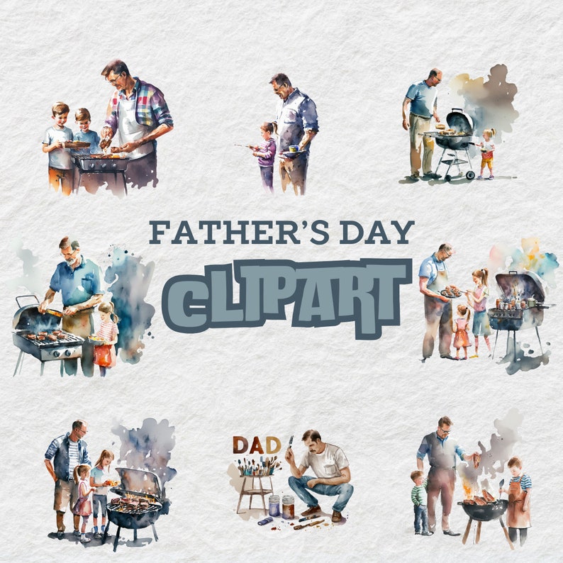 Father's Day Clipart Bundle, Watercolor Clipart Bundle, Family Clipart ...