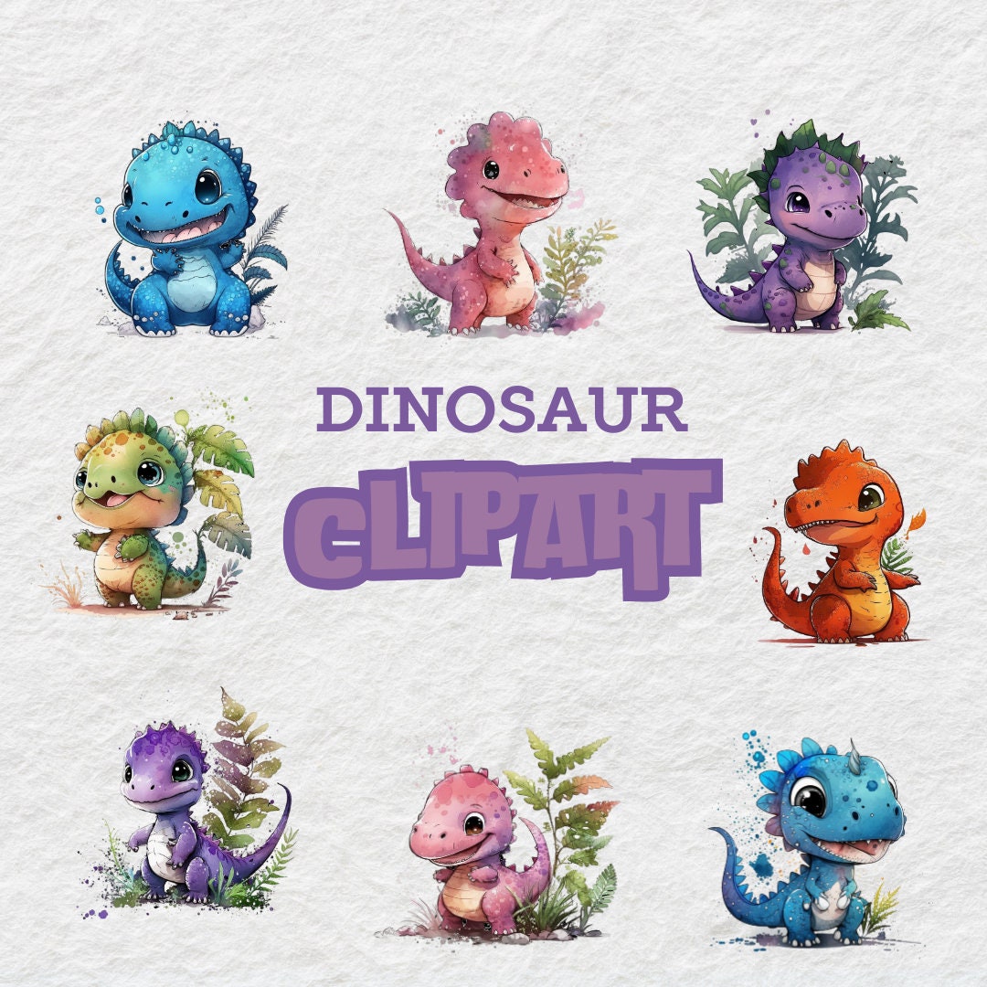 Watercolor Baby Dinosaur Clipart: Cartoon PNG Images (digital Download ...