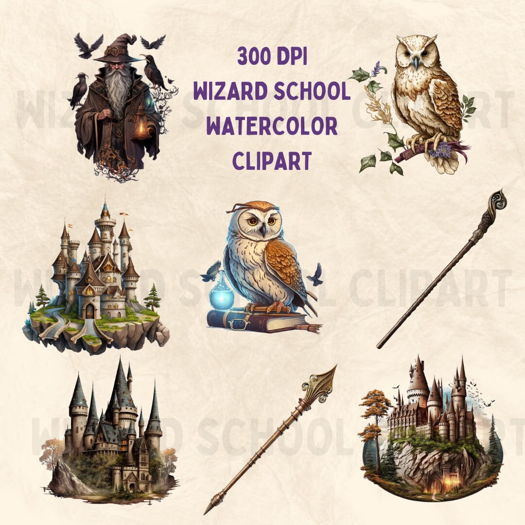 Wizard School Clipart: Magic Wands, Owls, and Castles (digital File) - Etsy