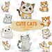 Cats Clipart Bundle, Cute Cat Pngs, 12pngs 300DPI, Transparent, Instant ...