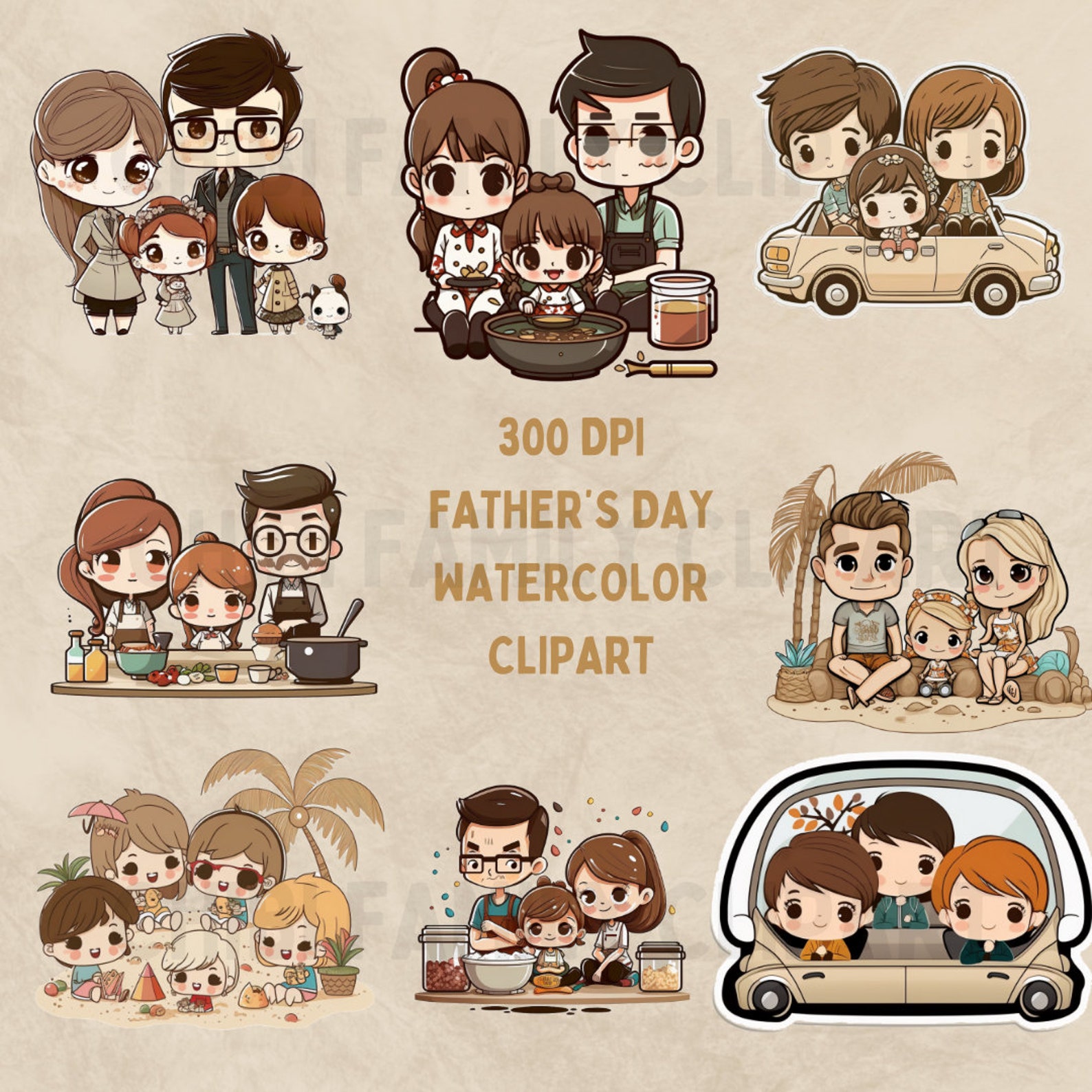 Chibi Family Clipart, Family Clipart Bundle, Mom, Dad, Kids, 24 PNG ...