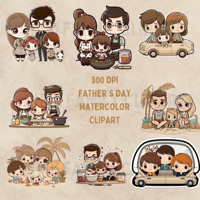Chibi Family Clipart, Family Clipart Bundle, Mom, Dad, Kids, 24 PNG ...