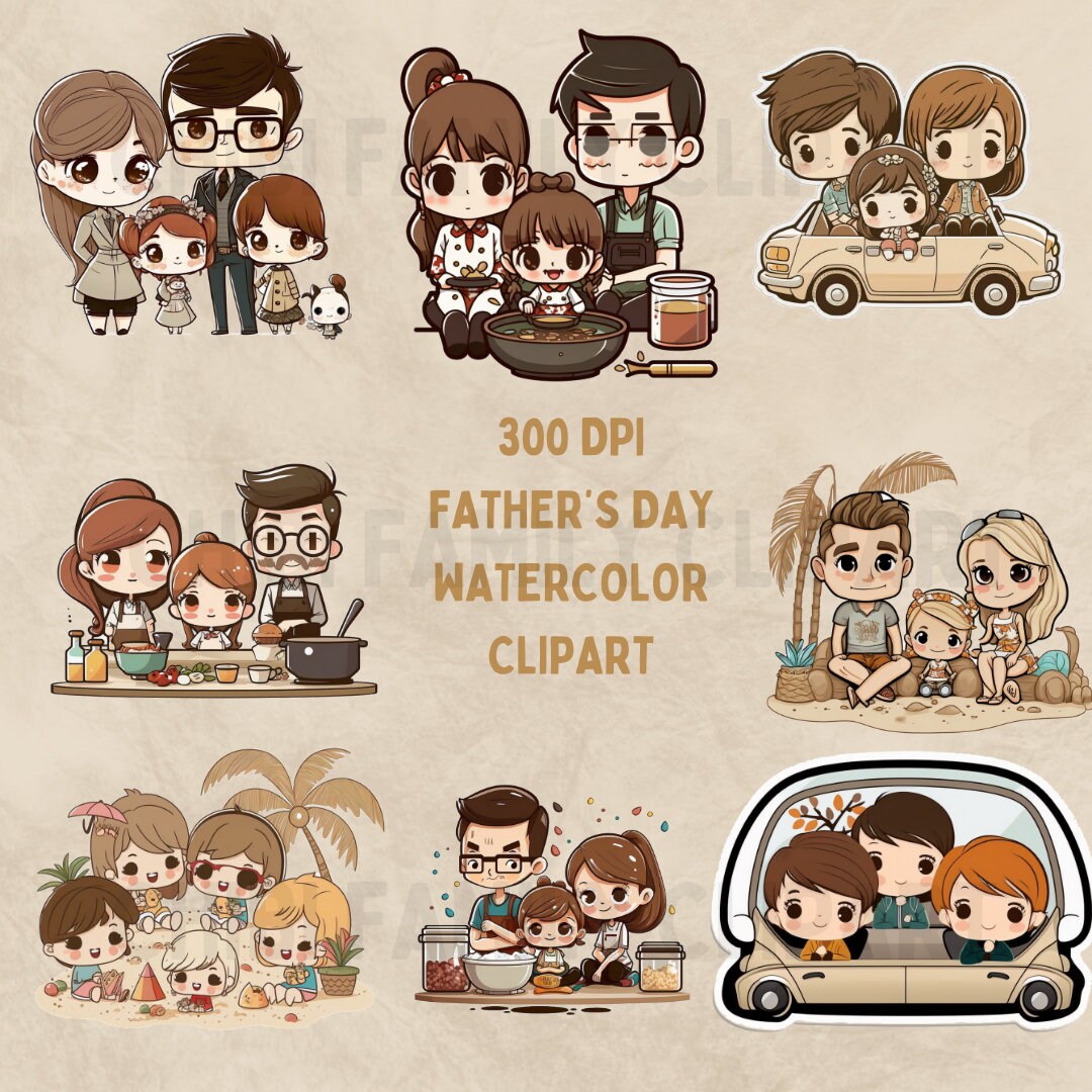 Chibi Family Clipart, Family Clipart Bundle, Mom, Dad, Kids, 24 PNG ...