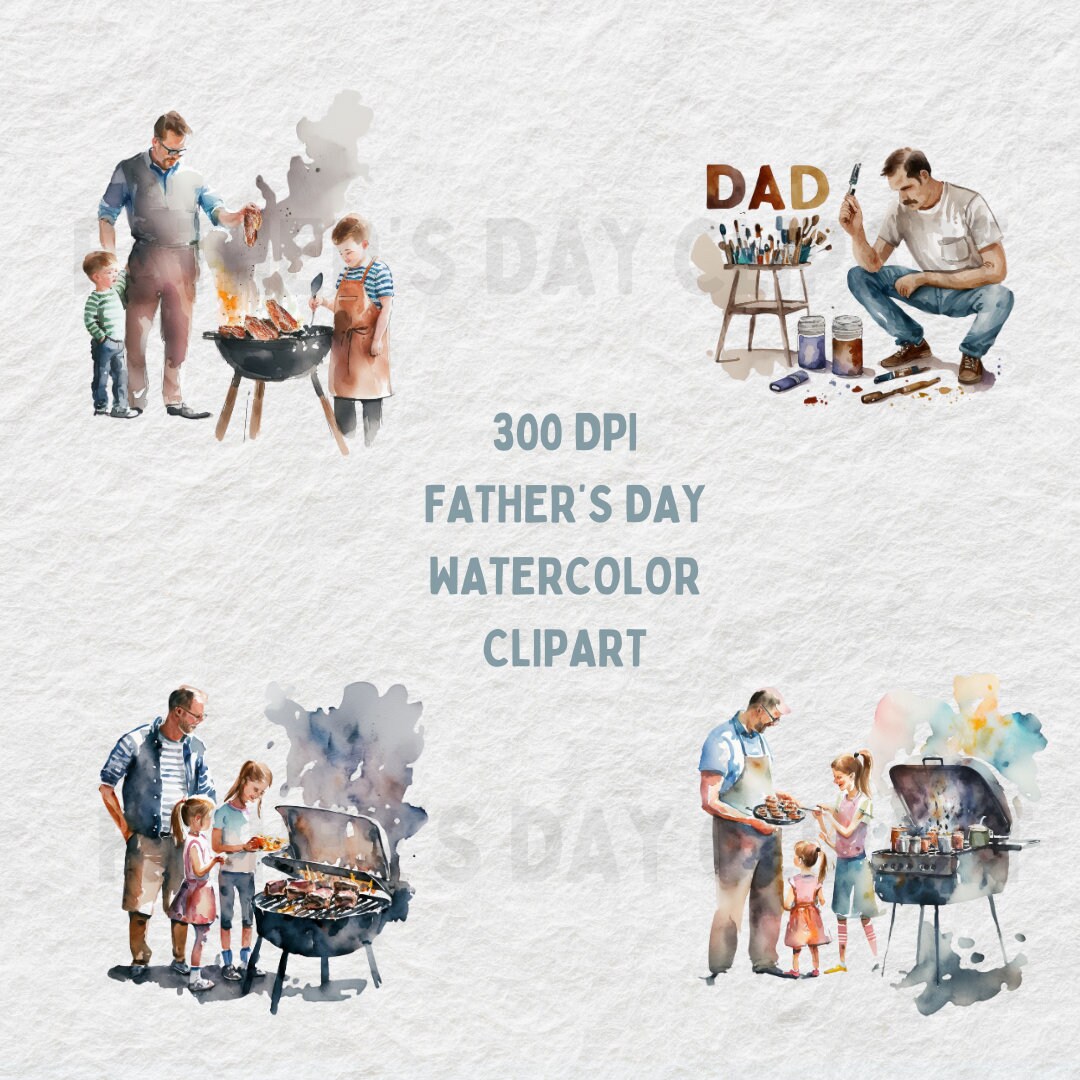 Father's Day Clipart Bundle, Watercolor Clipart Bundle, Family Clipart, Fatherhood Clipart, Card ...