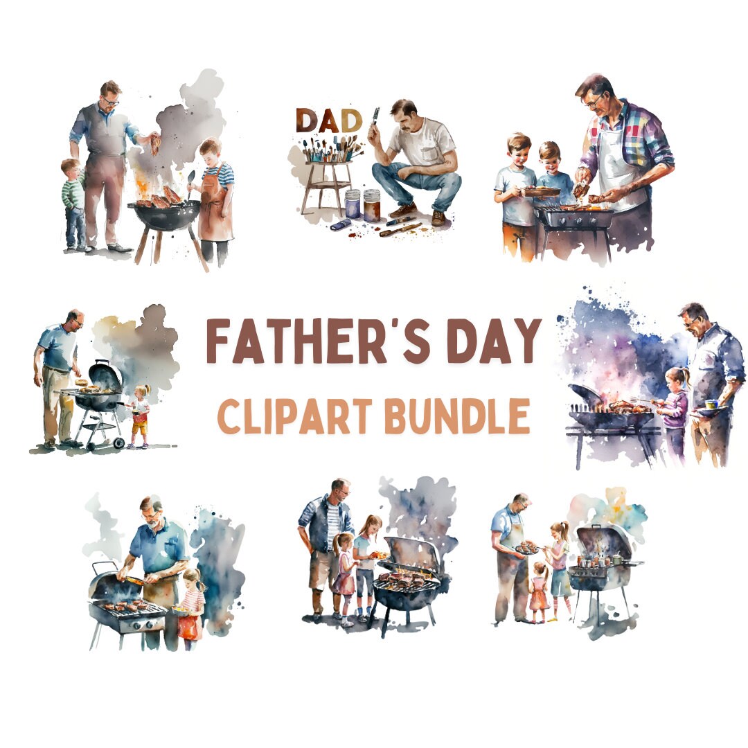 Father's Day Clipart Bundle, Watercolor Clipart Bundle, Father Son ...