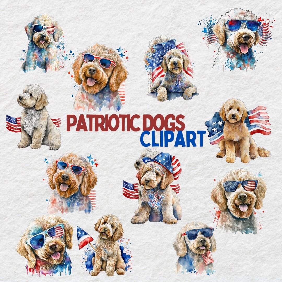 Watercolor Patriotic Dogs Clipart: 4th of July PNG Bundle (digital File ...