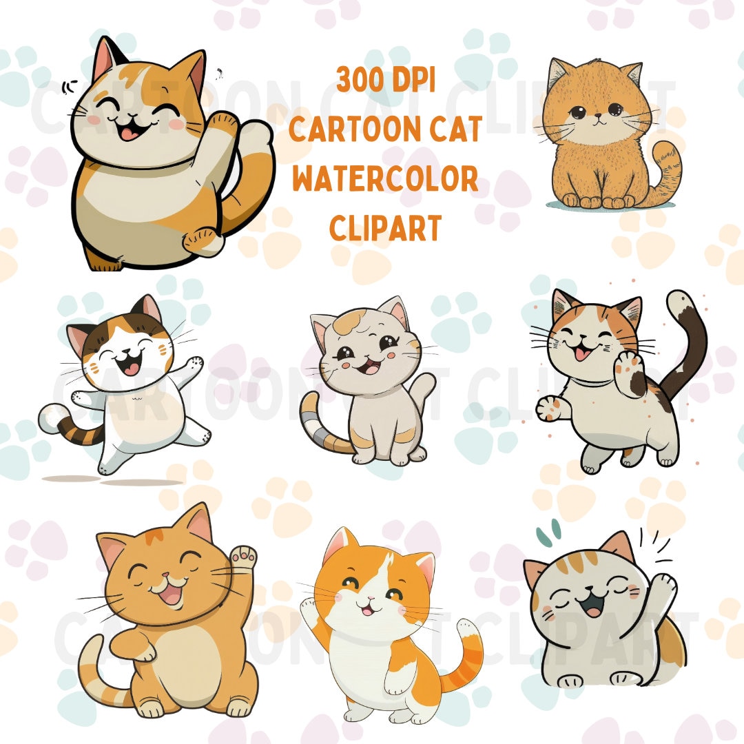 Cats Clipart Bundle, Cute Cat Pngs, 12pngs 300DPI, Transparent, Instant ...