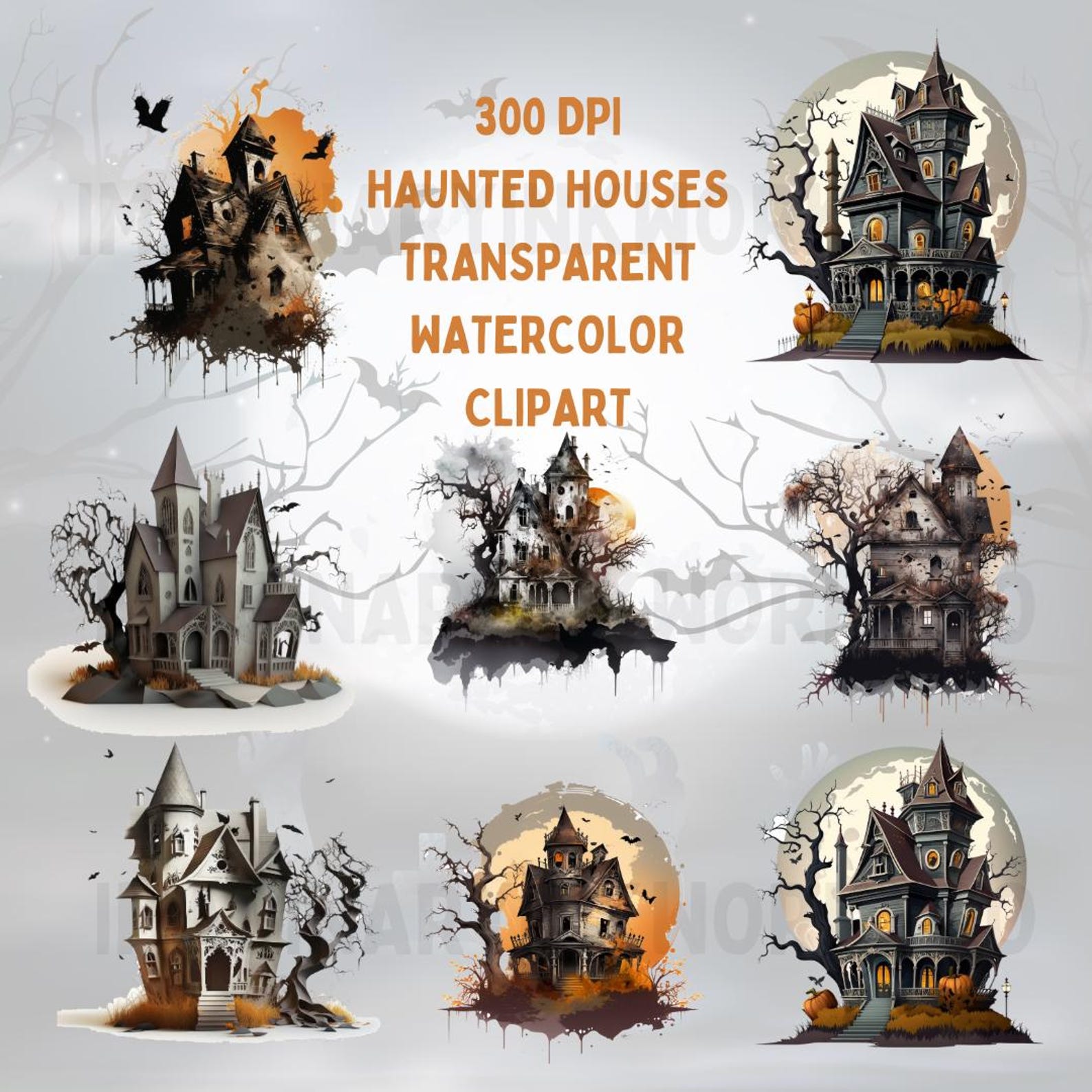 Halloween Clipart, Haunted Houses Clipart, Clipart Bundle, 12 PNG ...