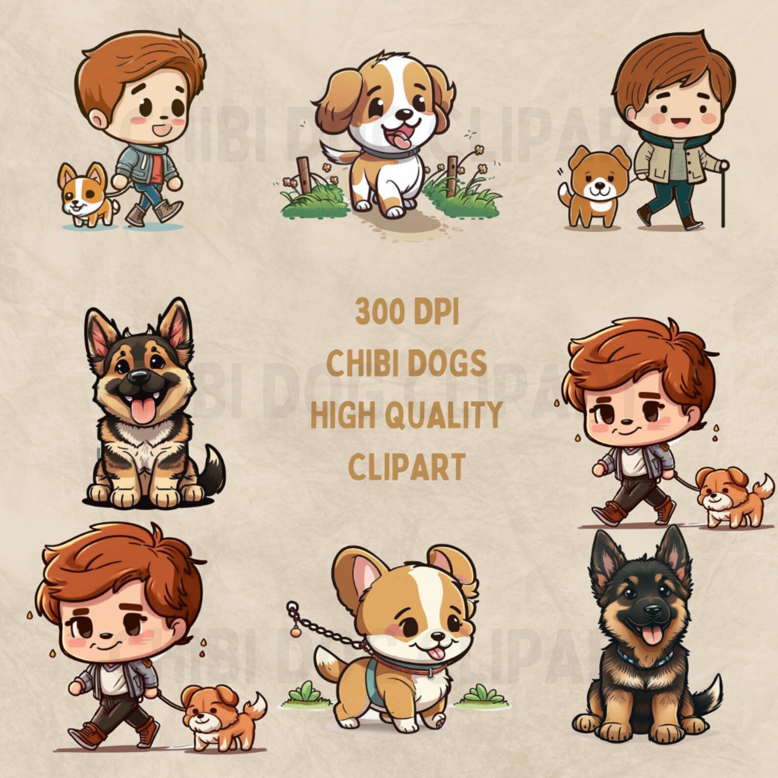 Chibi Dog Clipart, Adorable Chibi Dogs, Dog Clipart Bundle, Cute ...