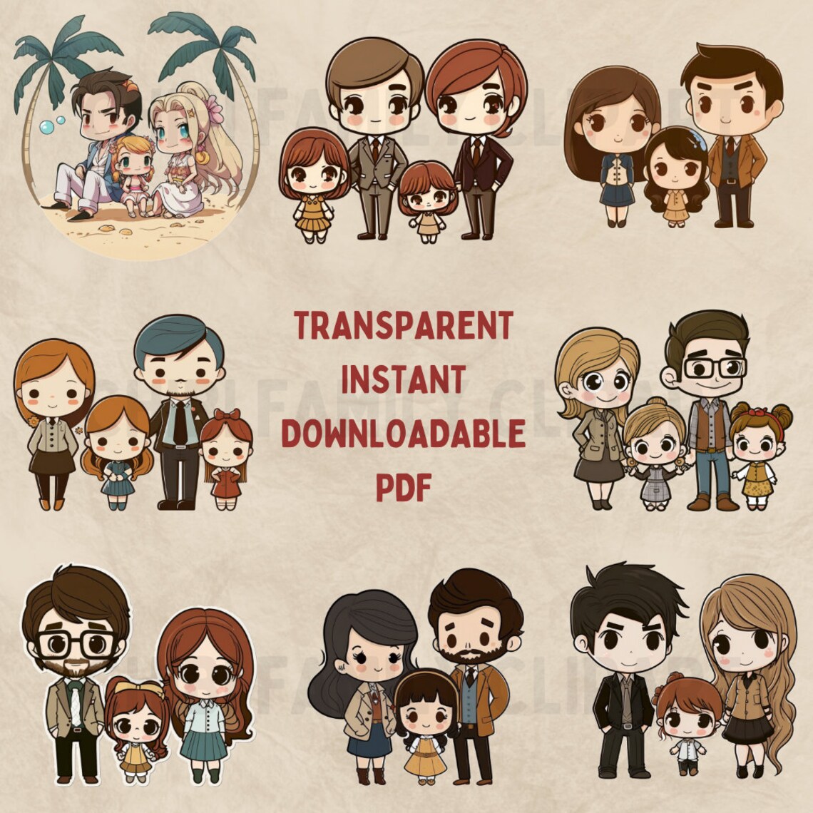 Chibi Family Clipart, Family Clipart Bundle, Mom, Dad, Kids, 24 PNG ...
