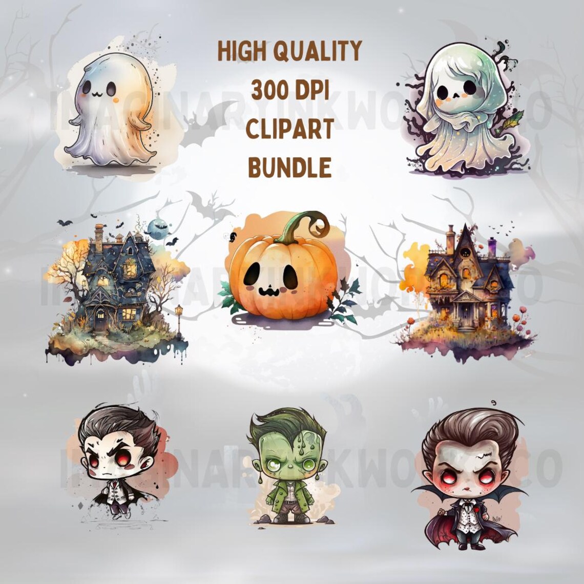 Halloween Chibi Clipart Bundle: 12 PNG Images (PDF File) - Etsy