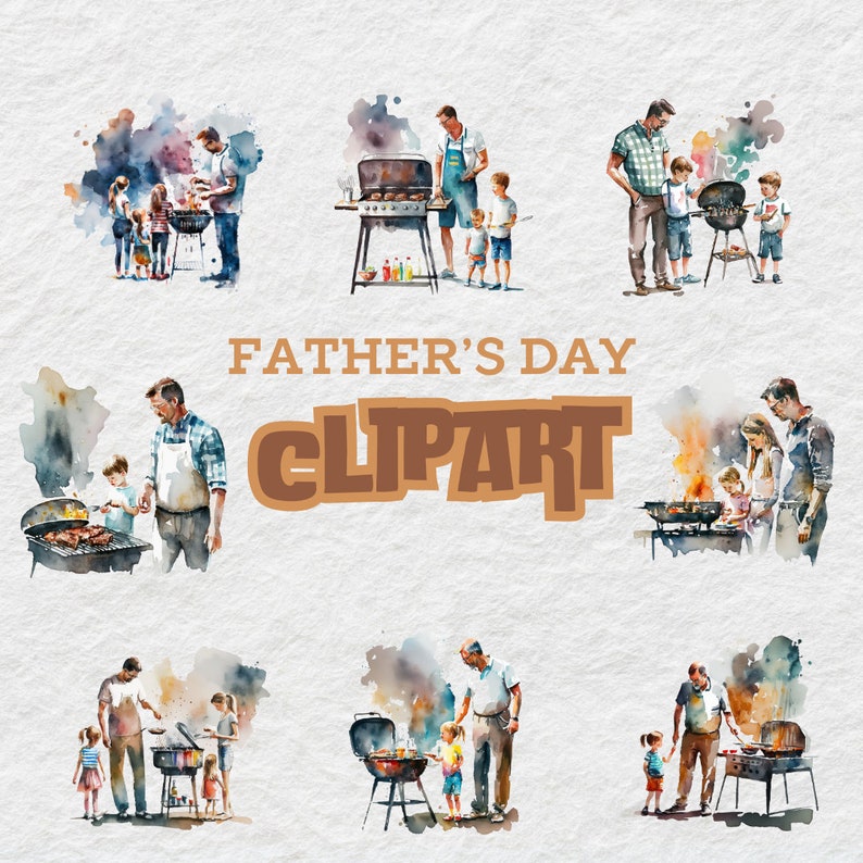 Father's Day Clipart Bundle, Watercolor Clipart Bundle, Father Son ...