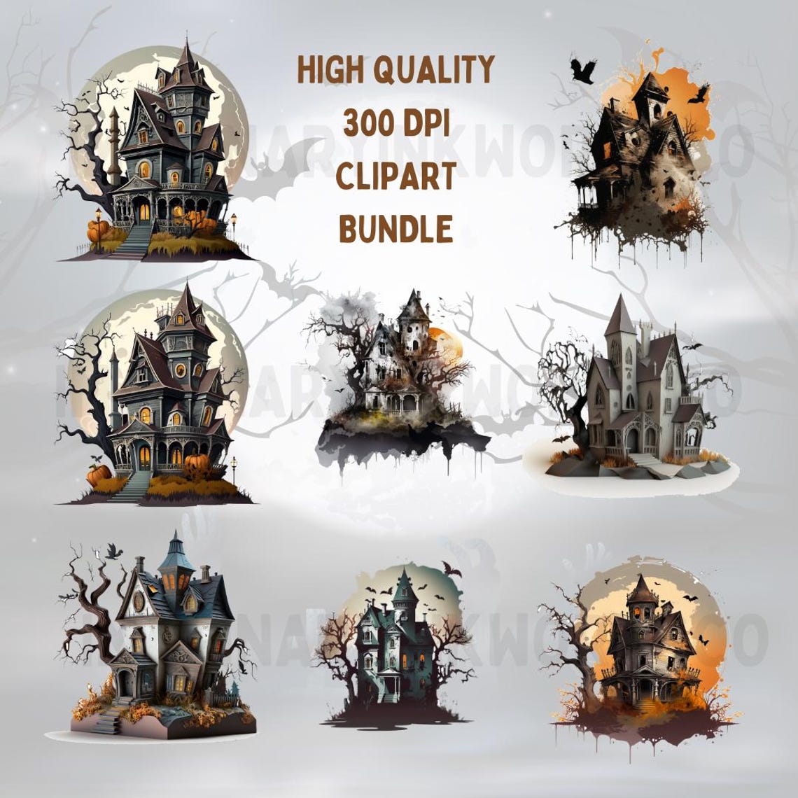 Halloween Clipart, Haunted Houses Clipart, Clipart Bundle, 12 PNG ...