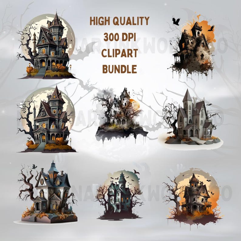Halloween Clipart, Haunted Houses Clipart, Clipart Bundle, 12 PNG ...