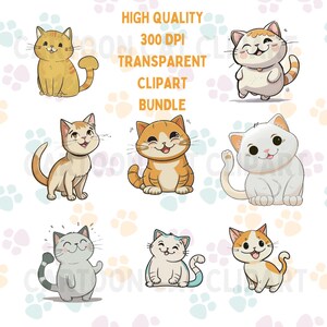 Cats Clipart Bundle, Cute Cat Pngs, 12pngs 300DPI, Transparent, Instant ...