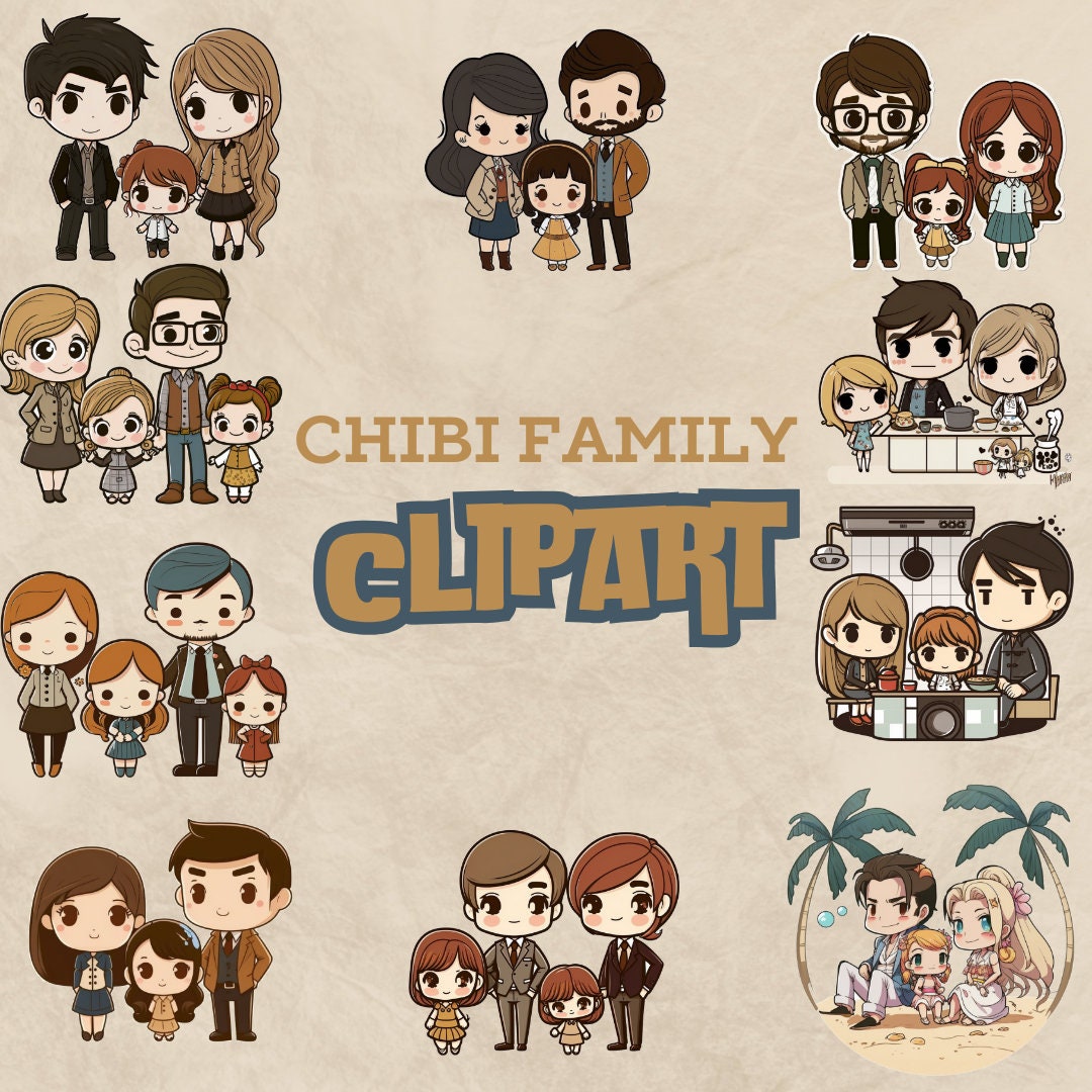 Chibi Family Clipart, Family Clipart Bundle, Mom, Dad, Kids, 24 PNG ...