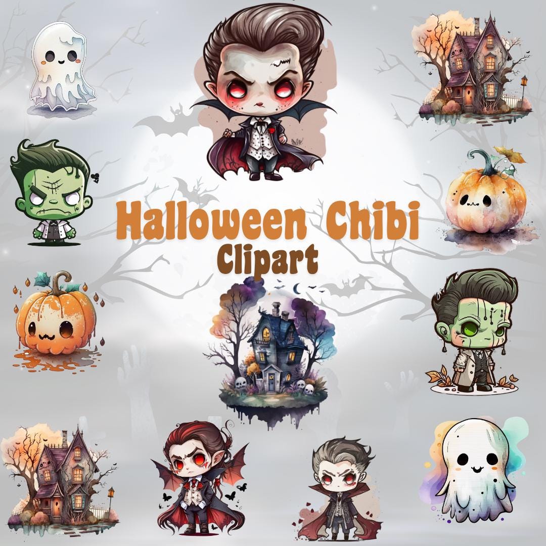 Halloween Chibi Clipart Bundle: 12 PNG Images (PDF File) - Etsy