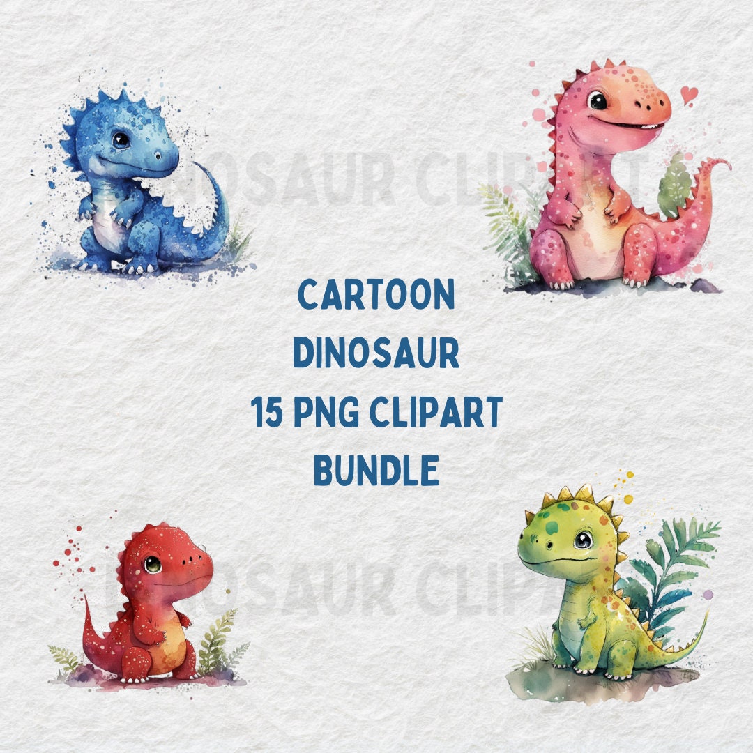 Watercolor Baby Dinosaur Clipart: Cartoon PNG Images (digital Download ...