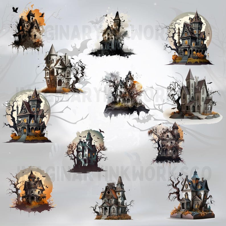 Halloween Clipart, Haunted Houses Clipart, Clipart Bundle, 12 PNG ...