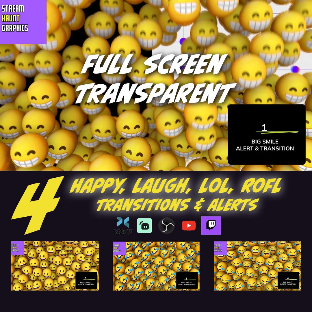Streaming Emoji Reaction Bundle – Happy, LOL, ROFL, Smile Transitions ...