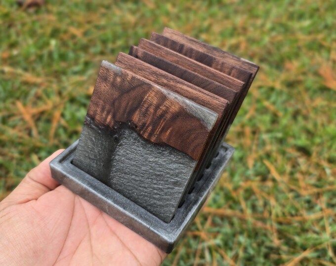 Wood Coaster Set for Drinks Handmade With Dark Black Walnut & Natural ...