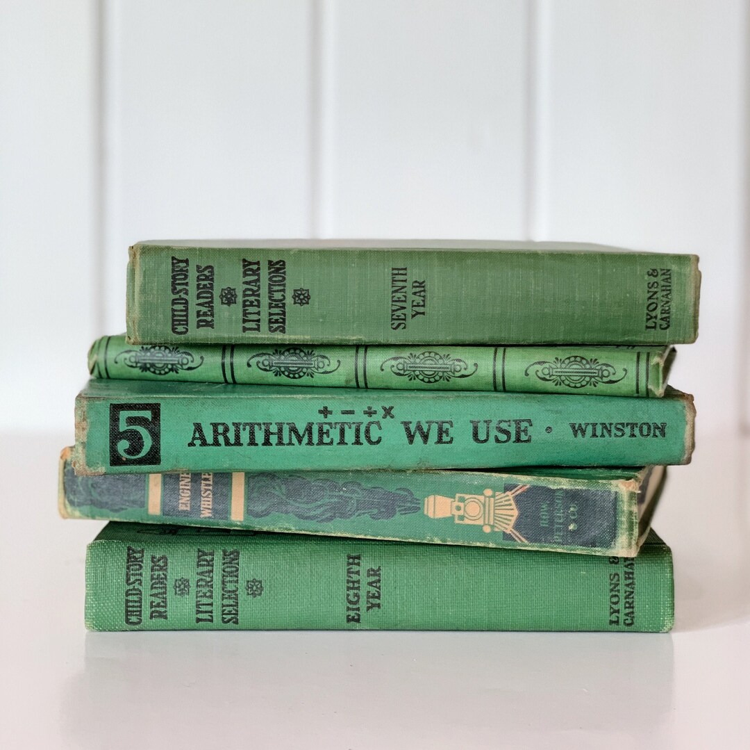 Green Antique and Vintage School Book Set, Farmhouse Playroom Decor ...