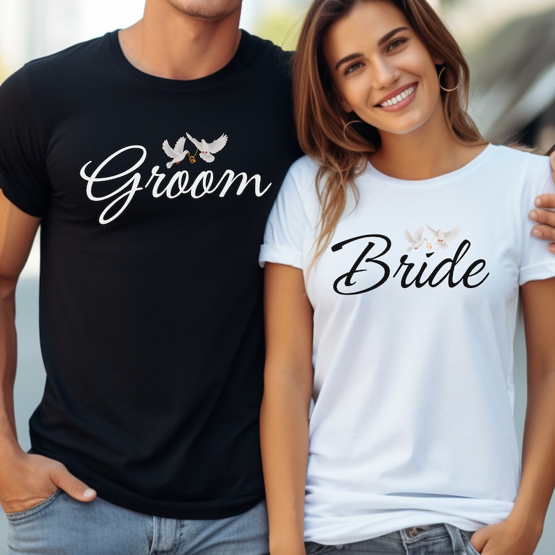 Matching Bride and Groom T-shirts: Engagement Gift for Couple - Etsy