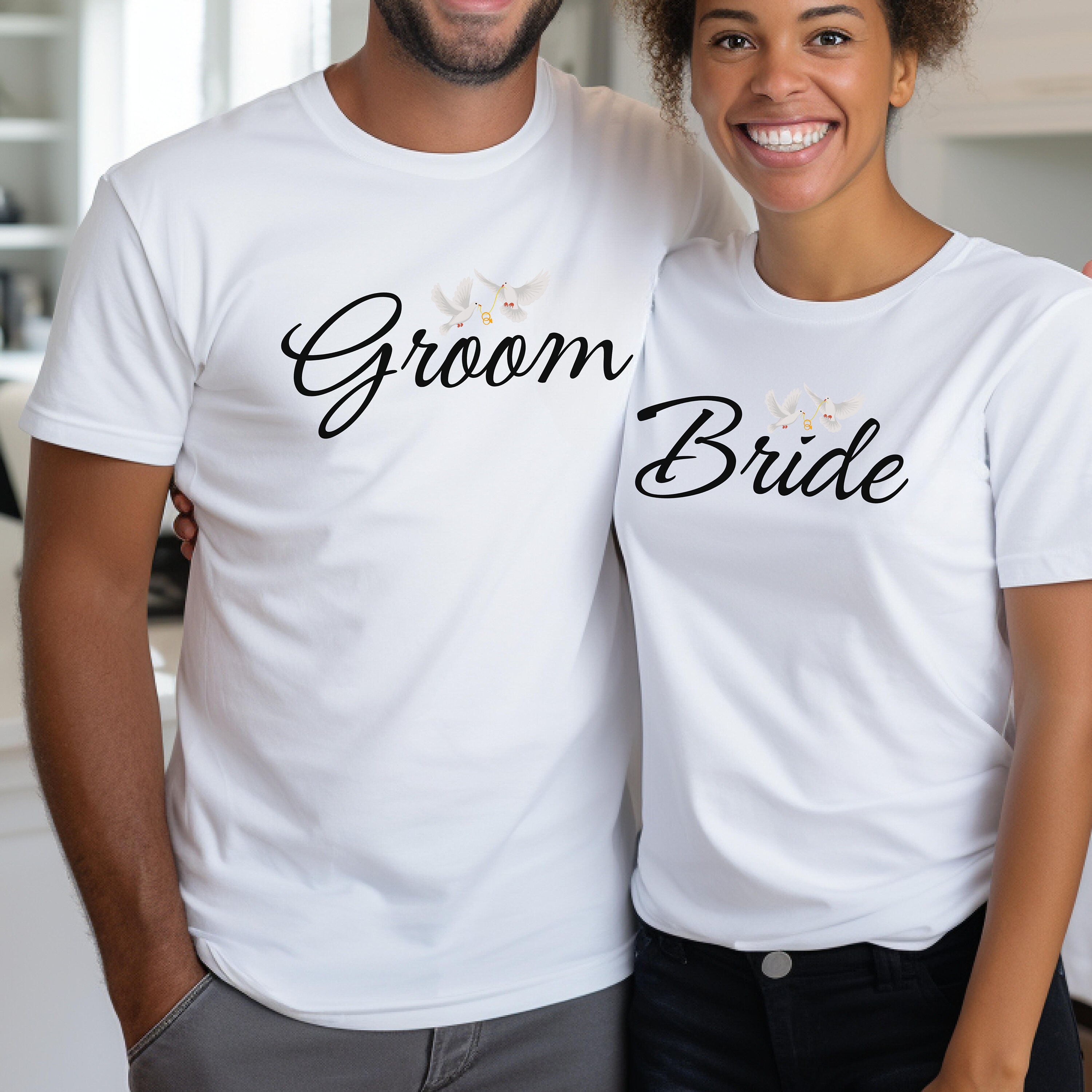 Matching Bride and Groom T-shirts: Engagement Gift for Couple - Etsy