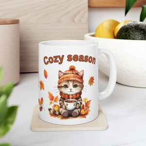 Cozy Season Mug Cute Cat Cup Gift for Thanksgiving Fall Coffee Mug for ...