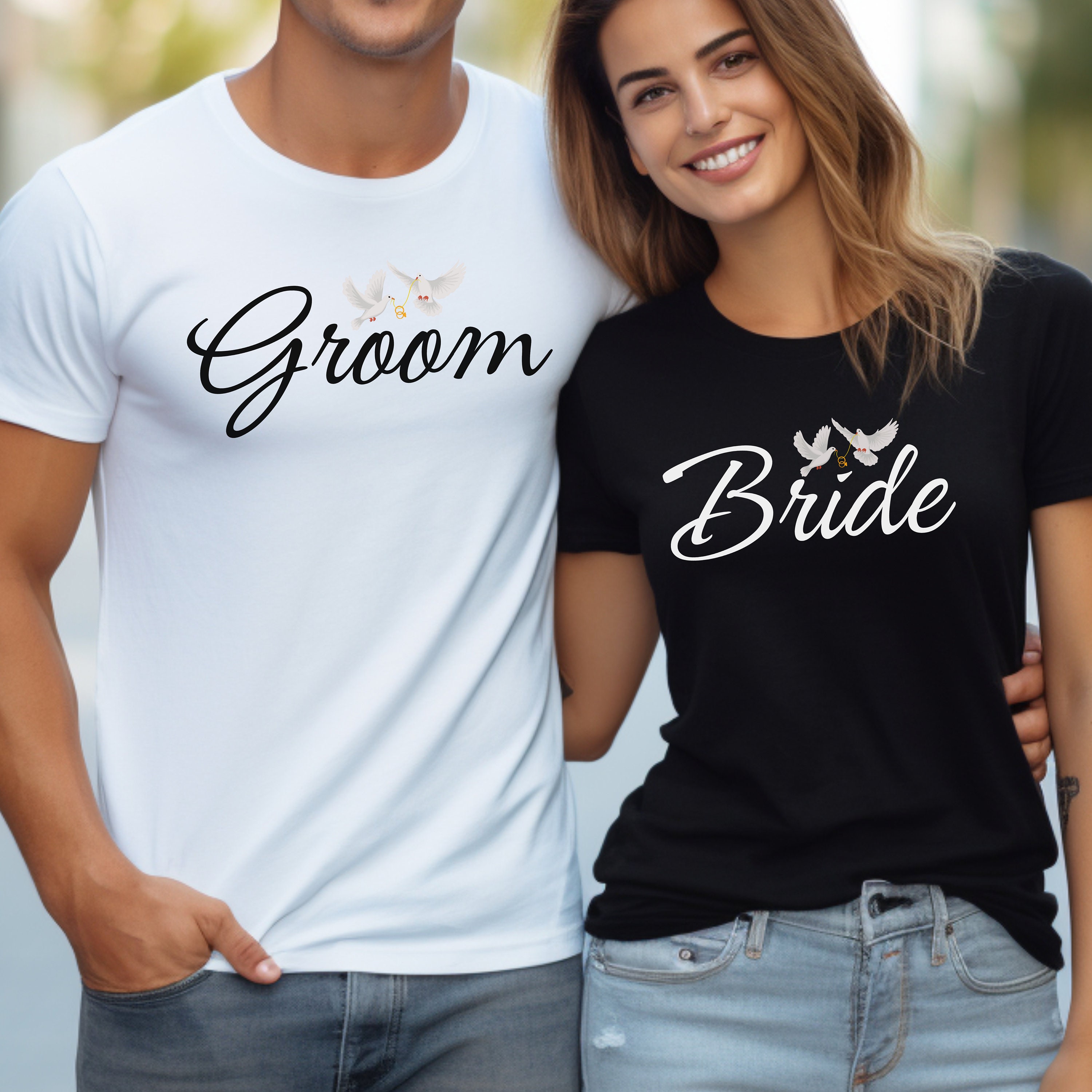 Matching Bride and Groom T-shirts: Engagement Gift for Couple - Etsy