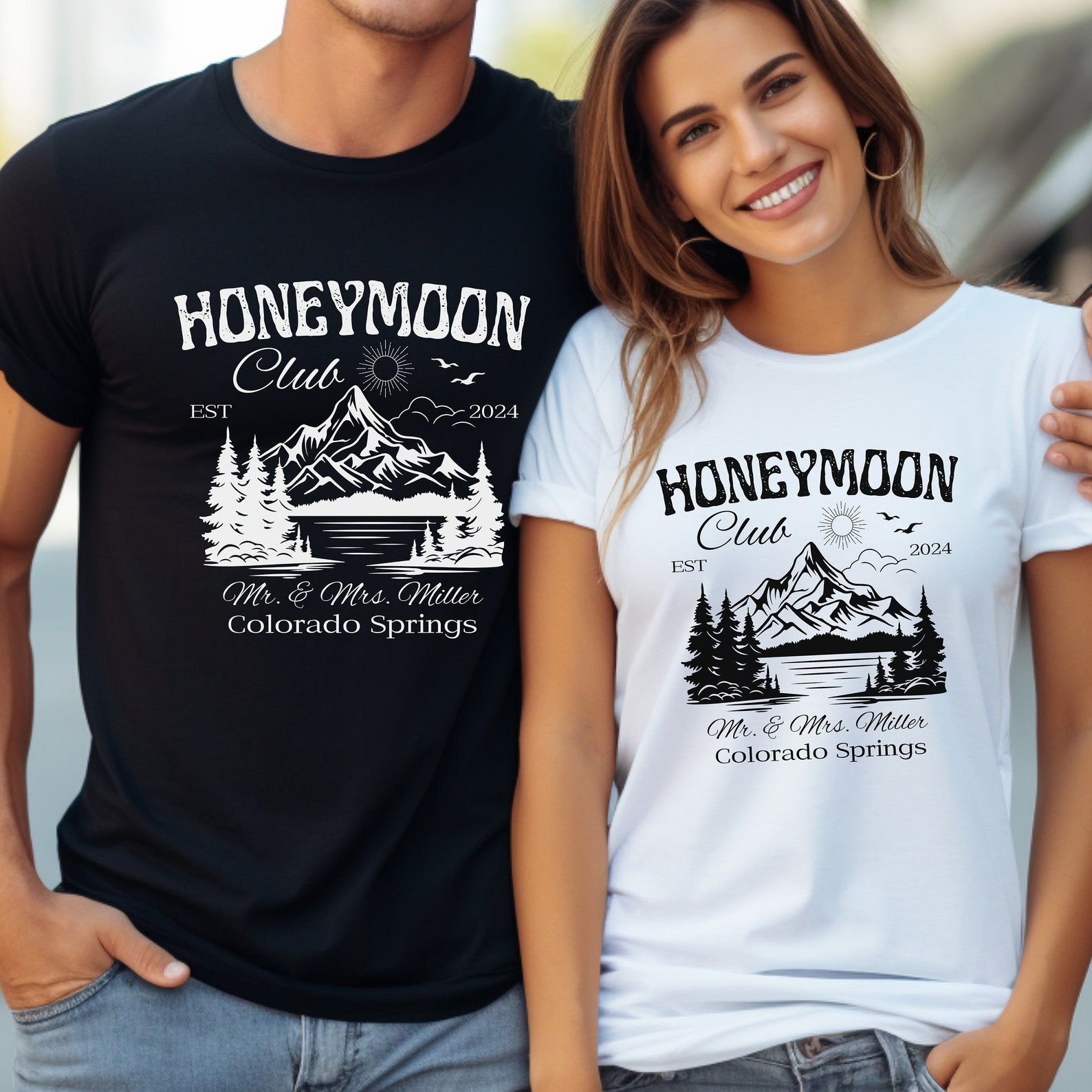 Matching Honeymoon T-shirt Gift for Couple Custom Newly Married Tee ...