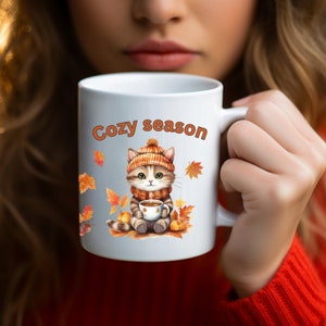 Cozy Season Mug Cute Cat Cup Gift for Thanksgiving Fall Coffee Mug for ...